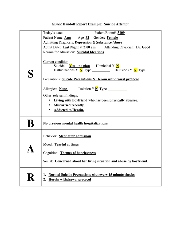  Sbar Example Fill Online Printable Fillable Blank PdfFiller