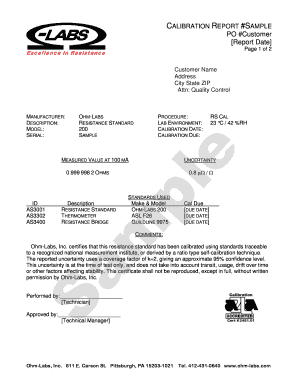 Fillable Online Sample Calibration Report - Ohm-Labs, Inc. Fax Email ...