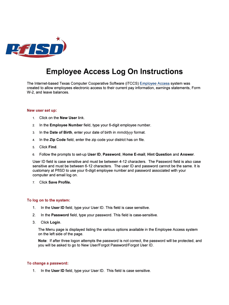 Fillable Online Employee Access Login2.docx Fax Email Print - pdfFiller