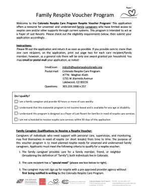 Fillable Online coloradorespitecoalition Family Respite Voucher Program Fax Email Print - pdfFiller