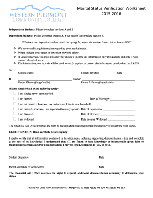 Fillable Online wpcc Marital Status Verification Worksheet - wpcc Fax ...