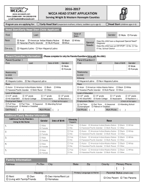 Fillable Online WCCA HEAD START APPLICATION Fax Email Print - pdfFiller