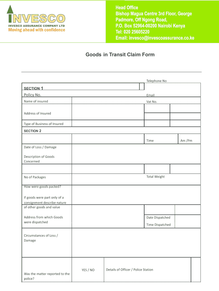 Fillable Online invescoassurance co goods in transit claim form.cdr ...
