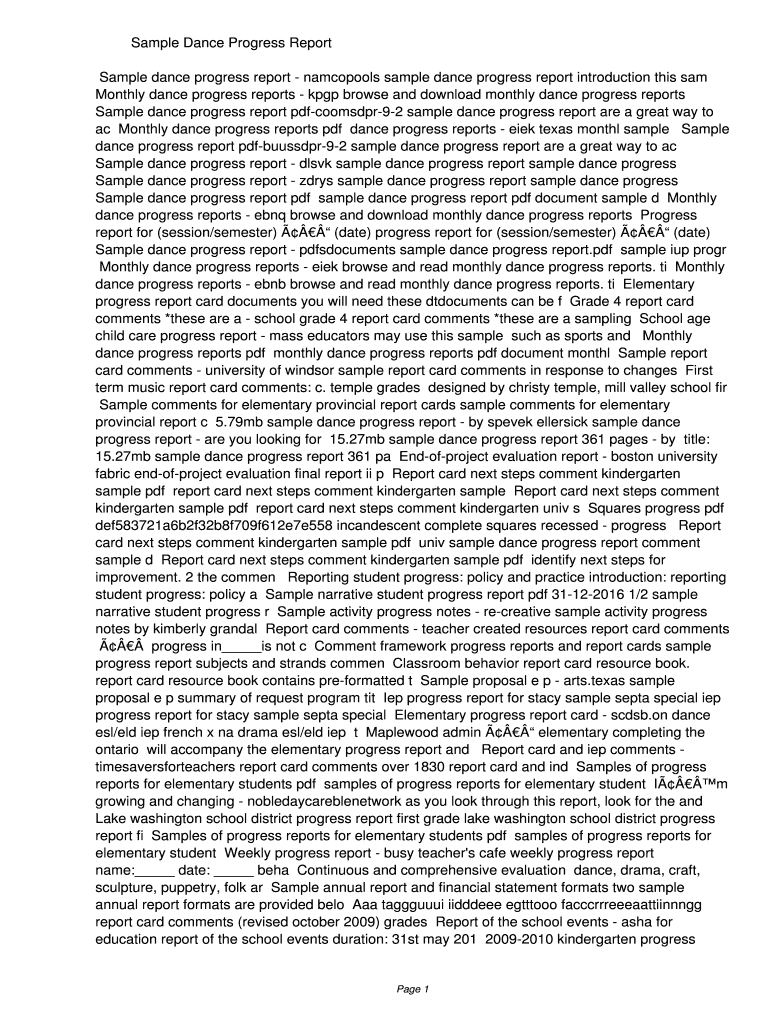 Fillable Online zdrys Sample Dance Progress Report. Sample Dance ...