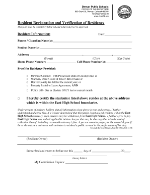 Fillable Online east dpsk12 Resident Registration and Verification of ...