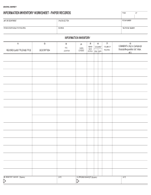 Fillable Online mun INFORMATION INVENTORY WORKSHEET - PAPER RECORDS Fax ...