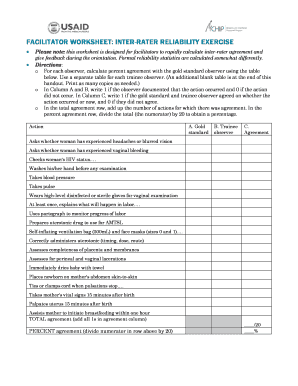 Fillable Online FACILITATOR WORKSHEET: INTER-RATER RELIABILITY EXERCISE ...