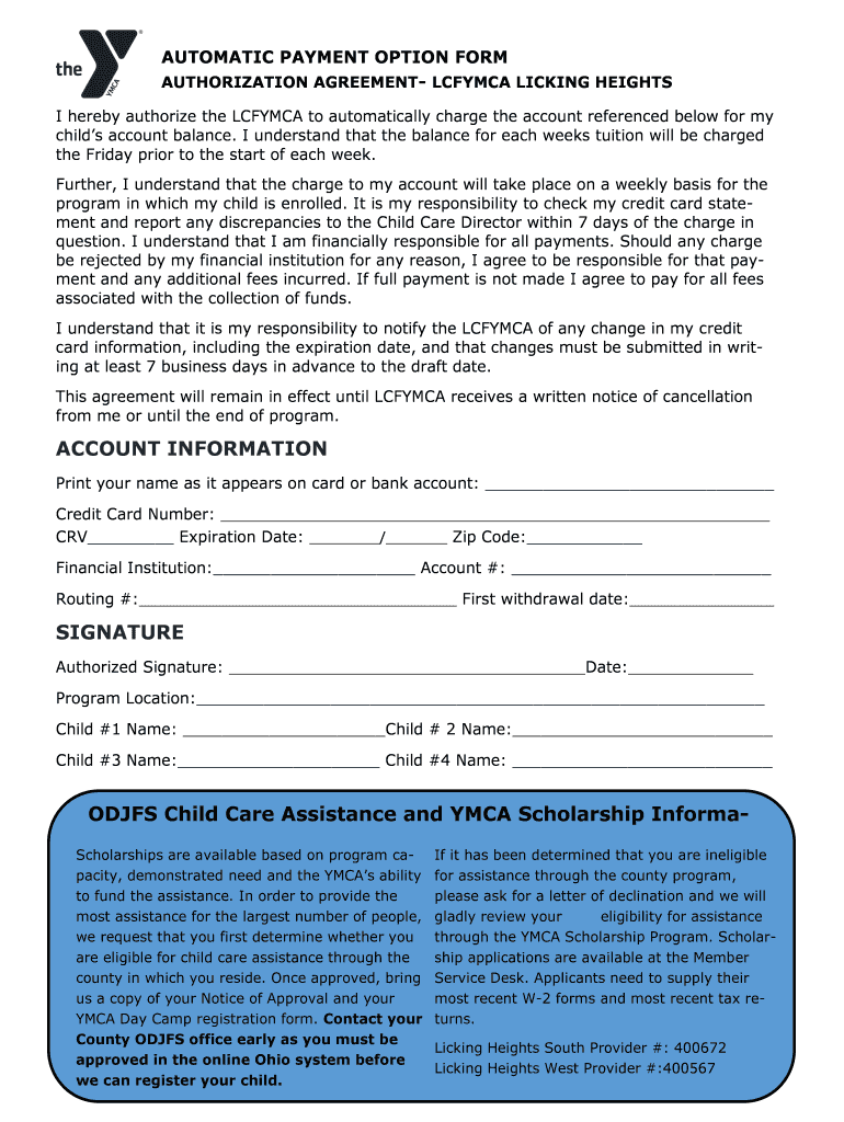 Fillable Online lhschools AUTOMATIC PAYMENT OPTION FORM Fax Email Print ...