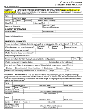 Fillable Online clarkson J1 Student Intern Applicationt Form.docx Fax ...