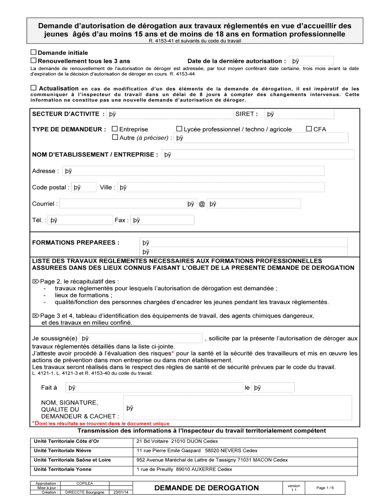 Fillable Online lpadevelet free Demande d Autorisation de D rogation aux Travaux R glement s en ...