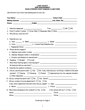 Fillable Online lanecounty ROAD STRIPING PAINT DAMAGE CLAIM FORM Fax ...
