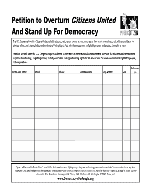 Fillable Online citizen Petition to Overturn Citizens United - citizen ...