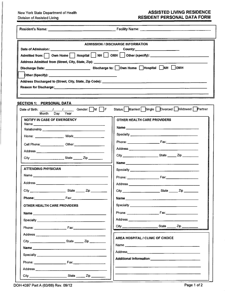 Fillable Online RESIDENT PERSONAL DATA FORM Fax Email Print - pdfFiller