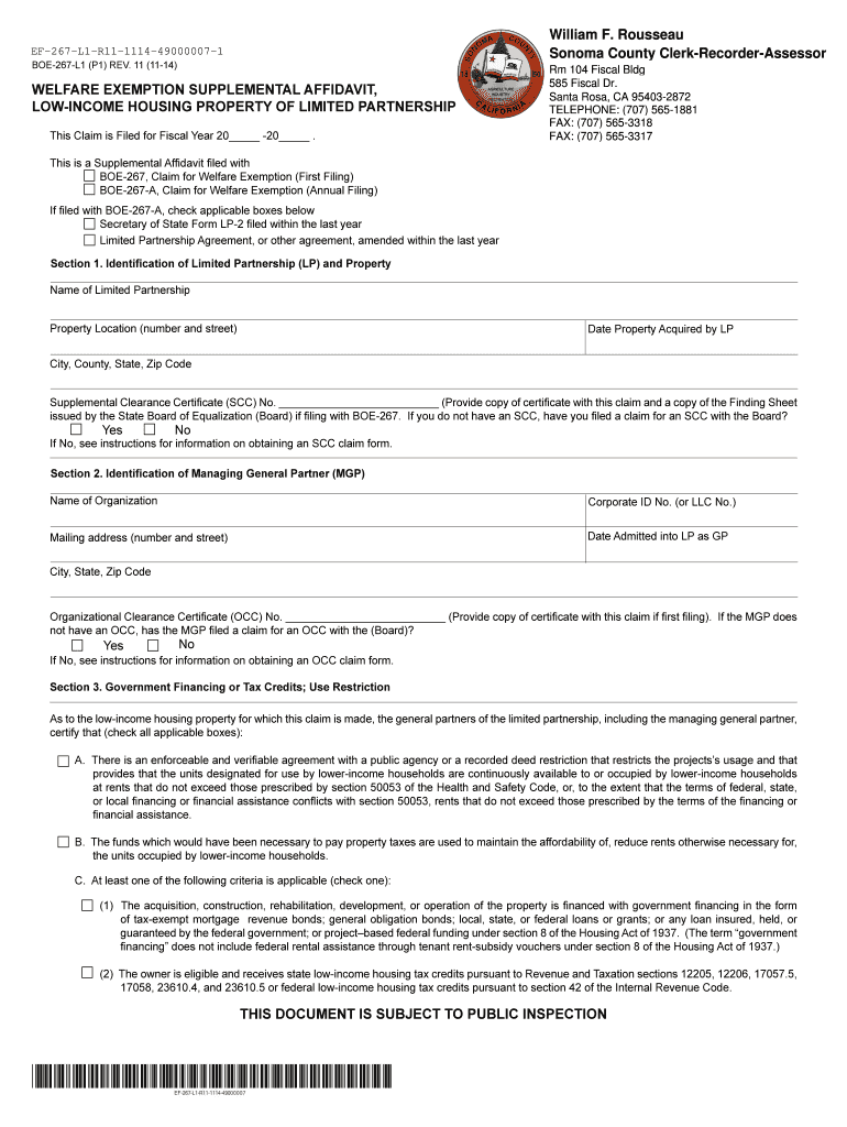 Fillable Online capropeforms Welfare Exemption Supplemental Affidavit ...