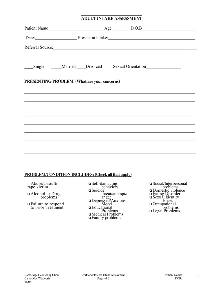 Fillable Online CHILD/ADOLESCENT INTAKE ASSESSMENT Fax Email Print ...