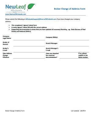 Fillable Online Broker Change of Address Form Fax Email Print - pdfFiller