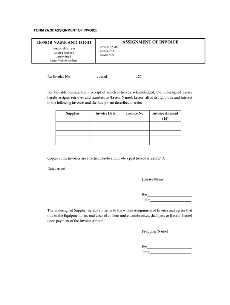 Fillable Online 32 ASSIGNMENT OF INVOICE Fax Email Print - pdfFiller