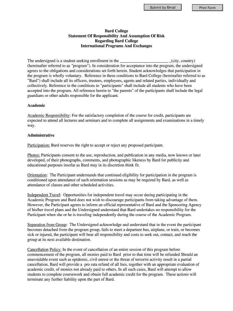 Fillable Online ihre Bard College Statement Of Responsibility And ...