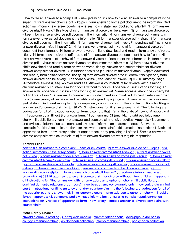 Fillable Online etsuv Nj Form Answer Divorce PDF ...