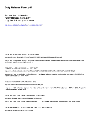 Fillable Online Duty Release Form - pdfslibforyou.com Fax Email Print ...