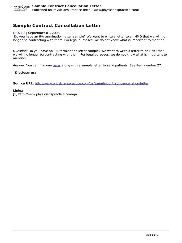 Fillable Online Sample Contract Cancellation Letter Fax Email Print ...