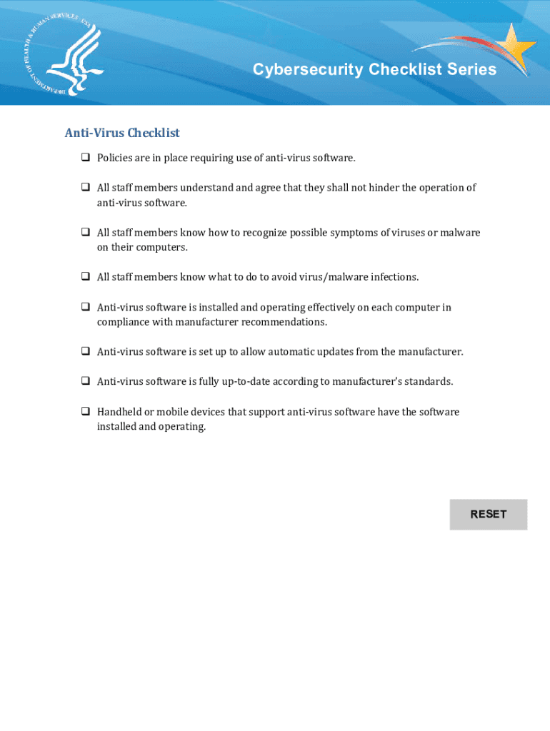 Fillable Online Anti-Virus Checklist. Cybersecurity Anti-Virus ...