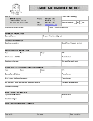 Fillable Online lmc Automobile Claim Notice Fax Email Print - pdfFiller