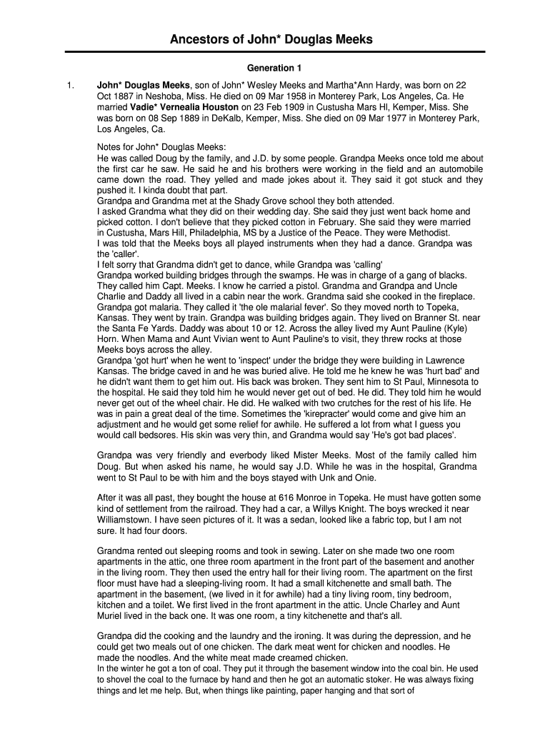 Fillable Online msgw Ancestors of John* Douglas Meeks - msgw.org Fax ...