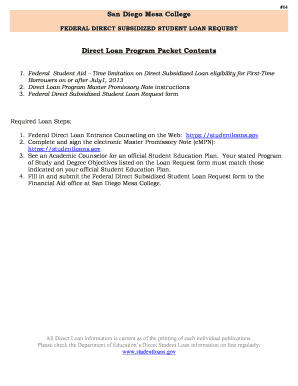 Fillable Online sdmesa Direct Loan Program Packet Contents - sdmesa.edu ...