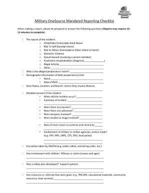 Fillable Online Military OneSource Mandated Reporting Checklist Fax ...