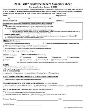 Fillable Online 2016-17 Employee Benefit Summary Sheet - Chesapeake ...