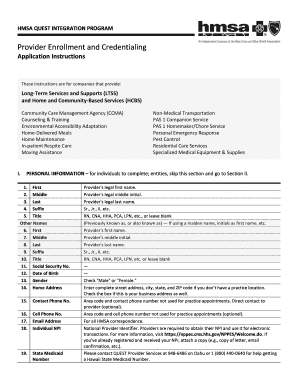 Fillable Online Provider Enrollment and Credentialing - hmsa.com Fax ...