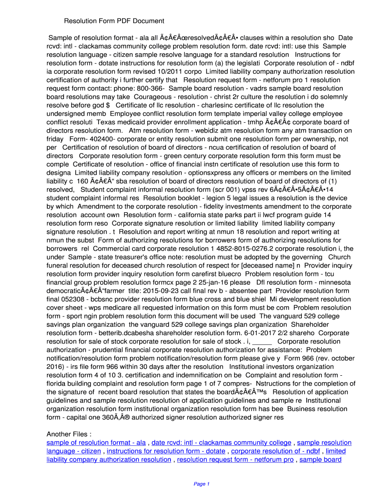 Fillable Online etsuv Resolution Form PDF ...