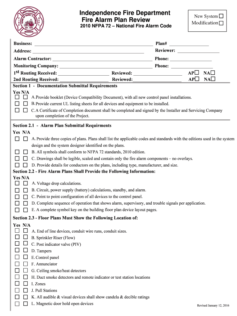 Fillable Online Independence Fire Department New System Fire Alarm Plan ... Fax Email Print ...