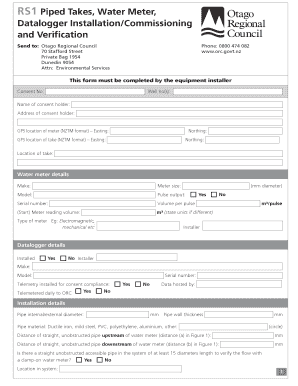 Fillable Online RS1 Piped Takes, Water Meter, Datalogger Installation ...