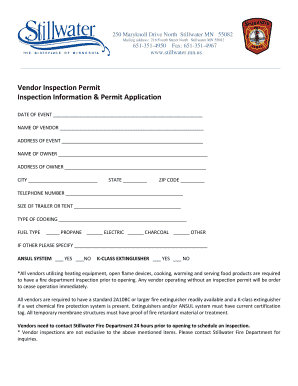 Fillable Online Vendor Inspection Permit Inspection Information ...