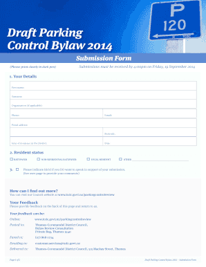 Fillable Online tcdc govt Proposed Draft Parking Control Bylaw ...