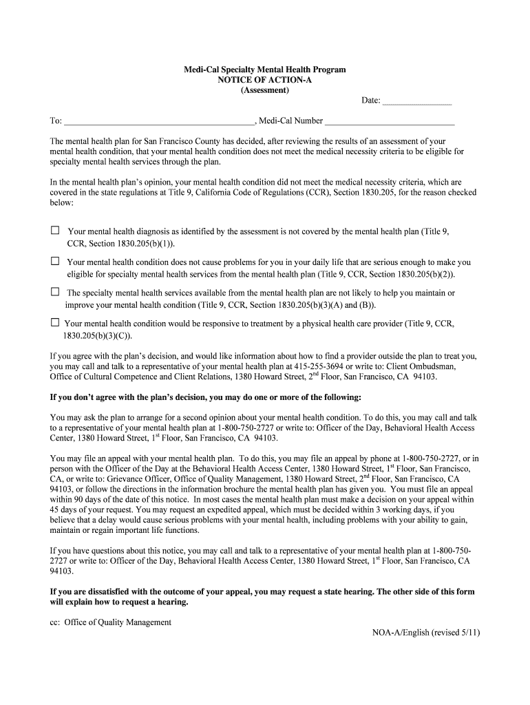 Fillable Online sfdph Medi-Cal Specialty Mental Health Program - sfdph ...