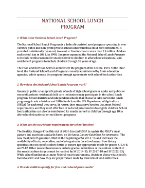 Fillable Online The National School Lunch Program is a federally ...