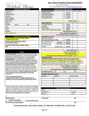 Fillable Online 2017 BOOTH RESERVATION AGREEMENT Fax Email Print ...