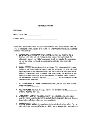 Fillable Online Animal Addendum.doc Fax Email Print - pdfFiller