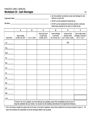 Fillable Online alliedcharitiesmn Worksheet CS - Cash Shortages ...
