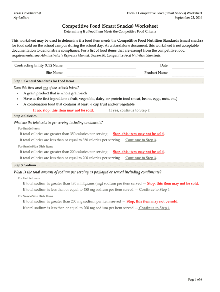 Fillable Online squaremeals Form Competitive Food (Smart Snacks ...