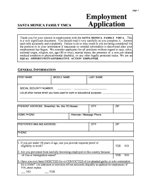 Fillable Online ymcasm page 1 Employment SANTA MONICA FAMILY YMCA ...