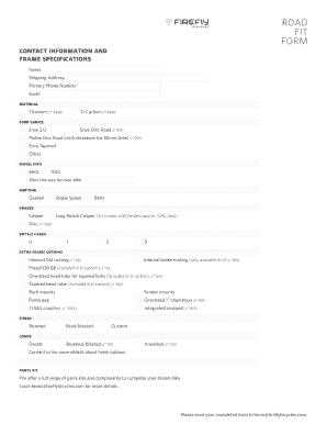 Fillable Online road fit form - Firefly Bicycles Fax Email Print ...