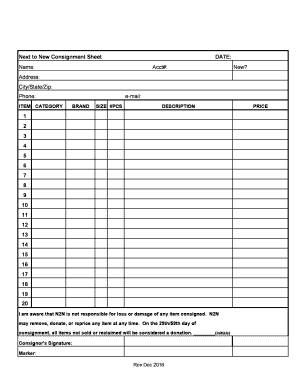Fillable Online next2new Next to New Consignment Sheet - next2new Fax ...