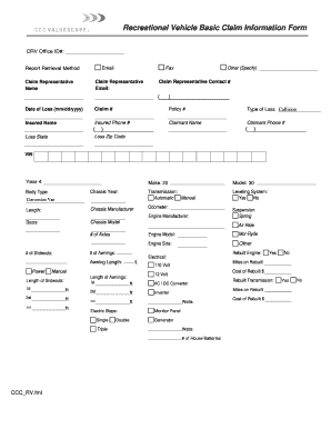 Fillable Online pdacentral pdaorg Recreational Vehicle Basic Claim ...