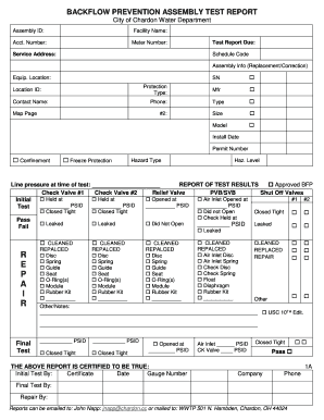 Fillable Online chardon BACKFLOW PREVENTION ASSEMBLY TEST REPORT City ...