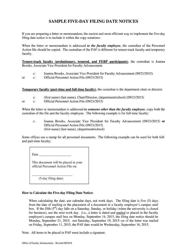 Fillable Online newscenter sdsu SAMPLE FIVE-DAY FILING DATE NOTICES Fax ...