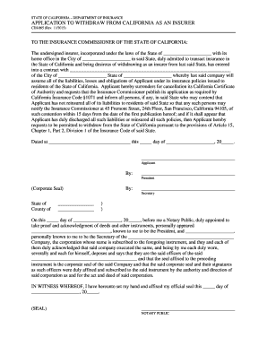 Fillable Online insurance ca APPLICATION TO WITHDRAW FROM CALIFORNIA AS ...